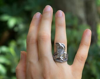 Mens owl ring | Etsy