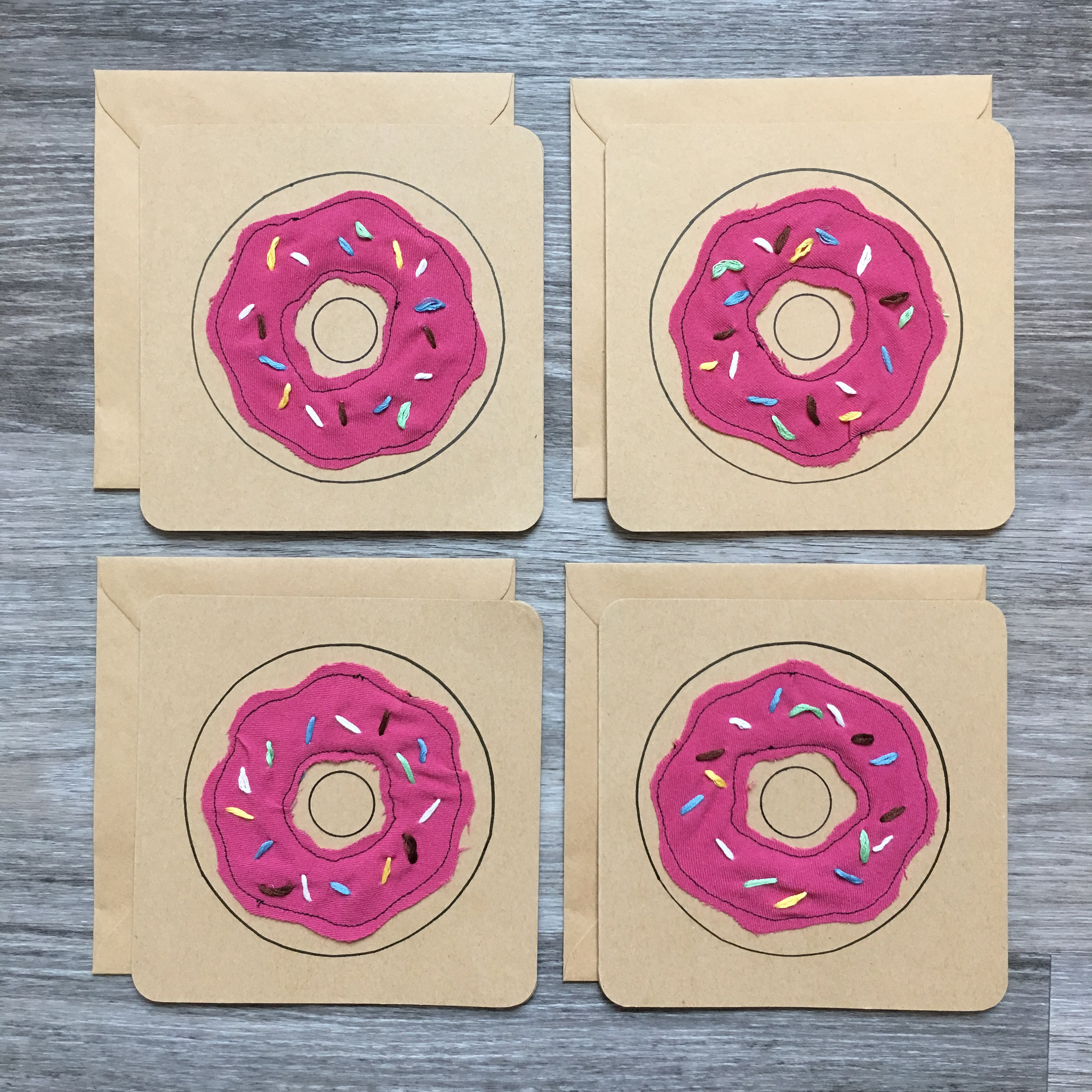 Set of 4 Donut Blank Note Cards