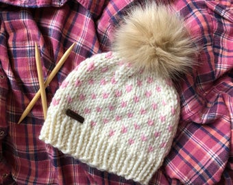 Heart knit hat | Etsy