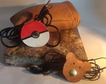 Personalised Leather Headphone Tidy Wrap Made in England