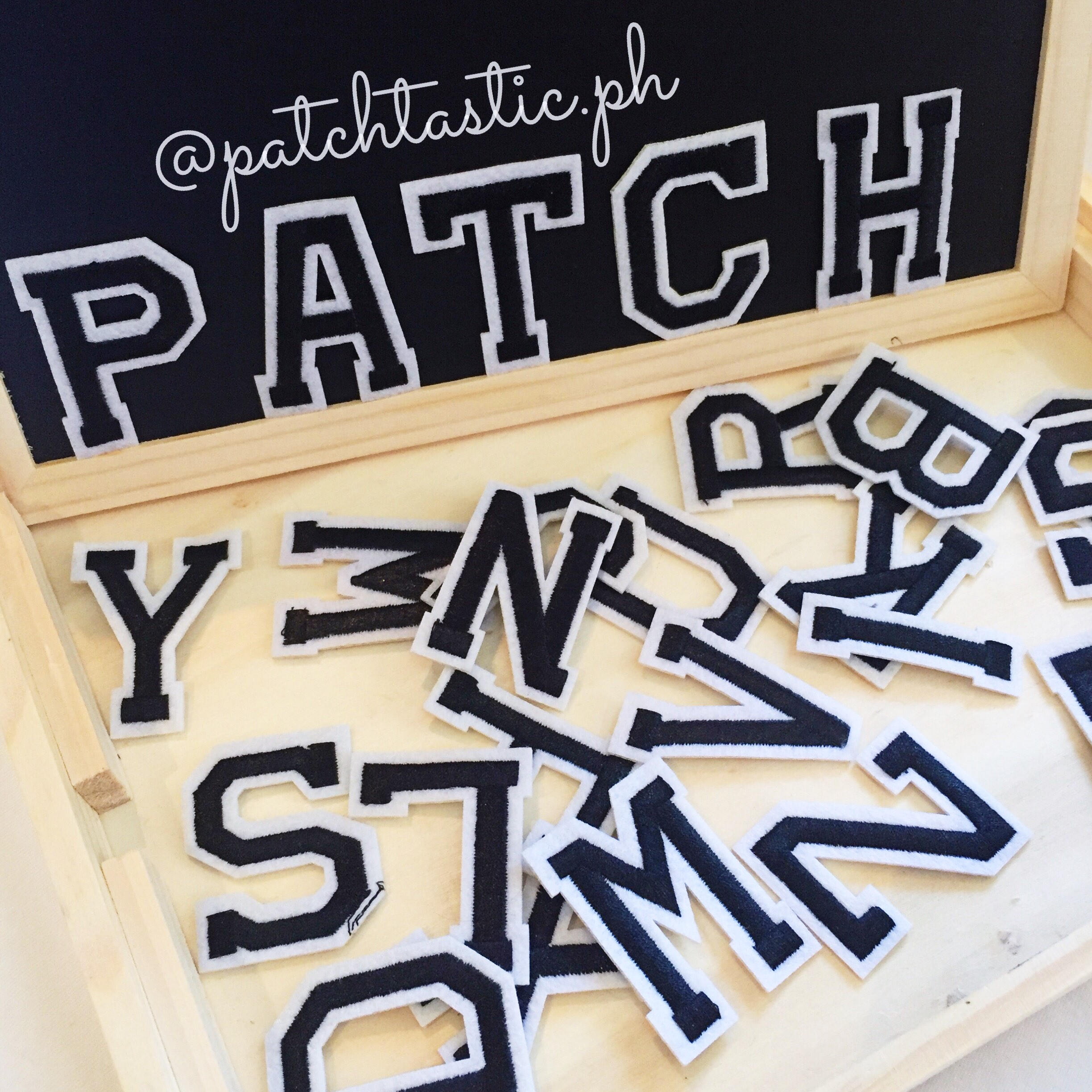 Letter Patches Varsity Font Black & White Monochrome Iron-on