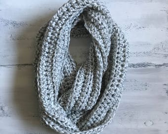 Crochet Light Grey Gray Silver Gray Grey Infinity Scarf