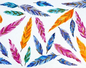 Colorful feather art | Etsy