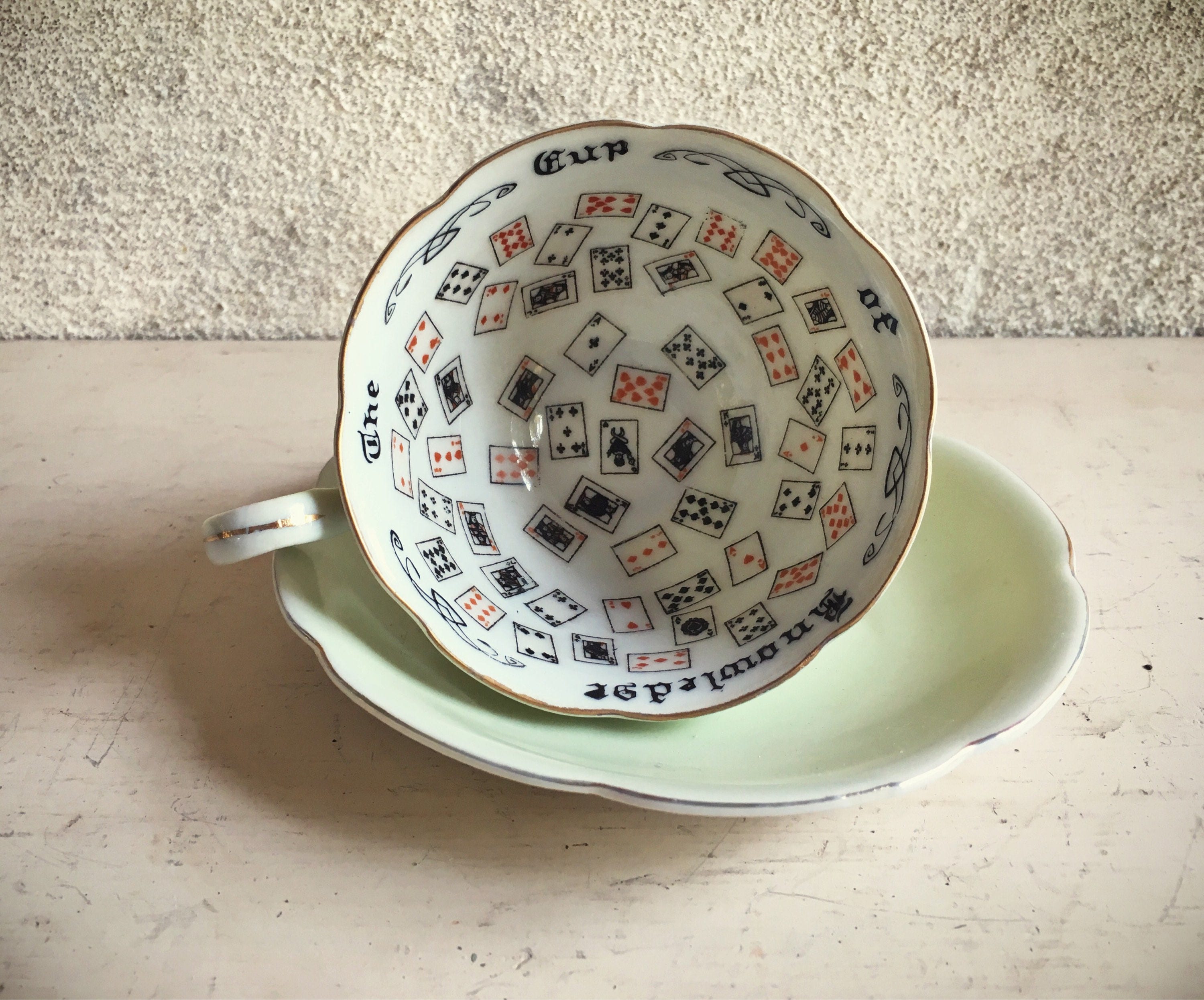 Vintage Cup of Knowledge teacup and saucer, fortune telling cup tea ...