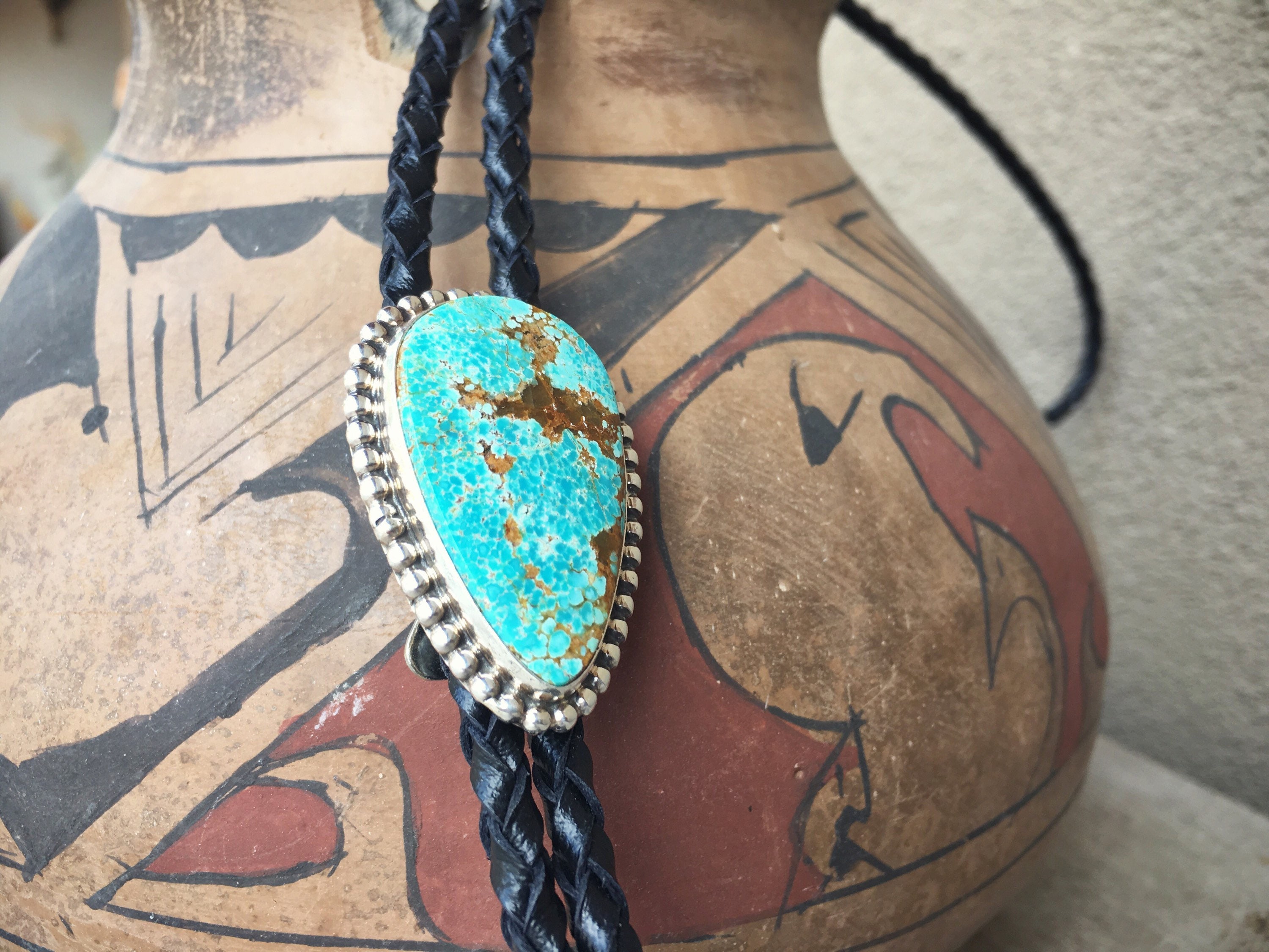 Number 8 Turquoise Bolo Tie for Men Native American Bolo Necklace