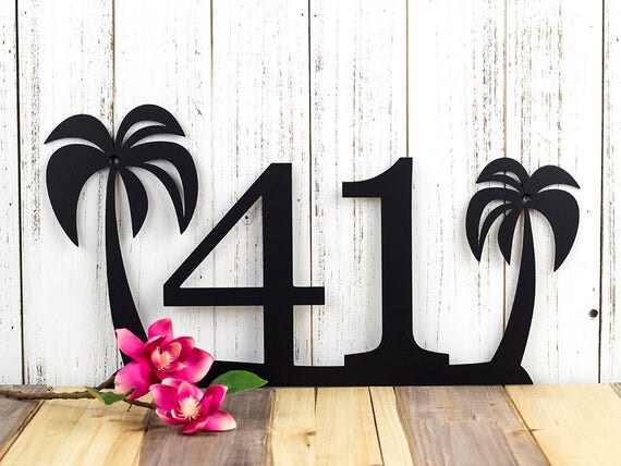 Palm Tree House Number Metal Sign Outdoor Sign House