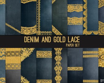 Denim Digital Paper: Wood Denim Lace with wood