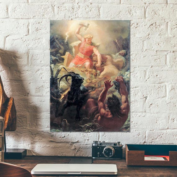 Thors fight with the Giants Norse god of thunder / strength