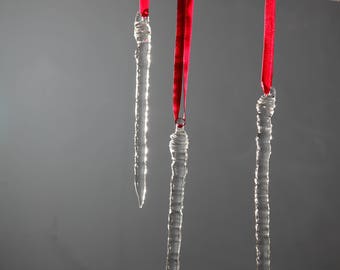 Glass Icicles Set of Twenty Christmas Ornament Holiday Tree