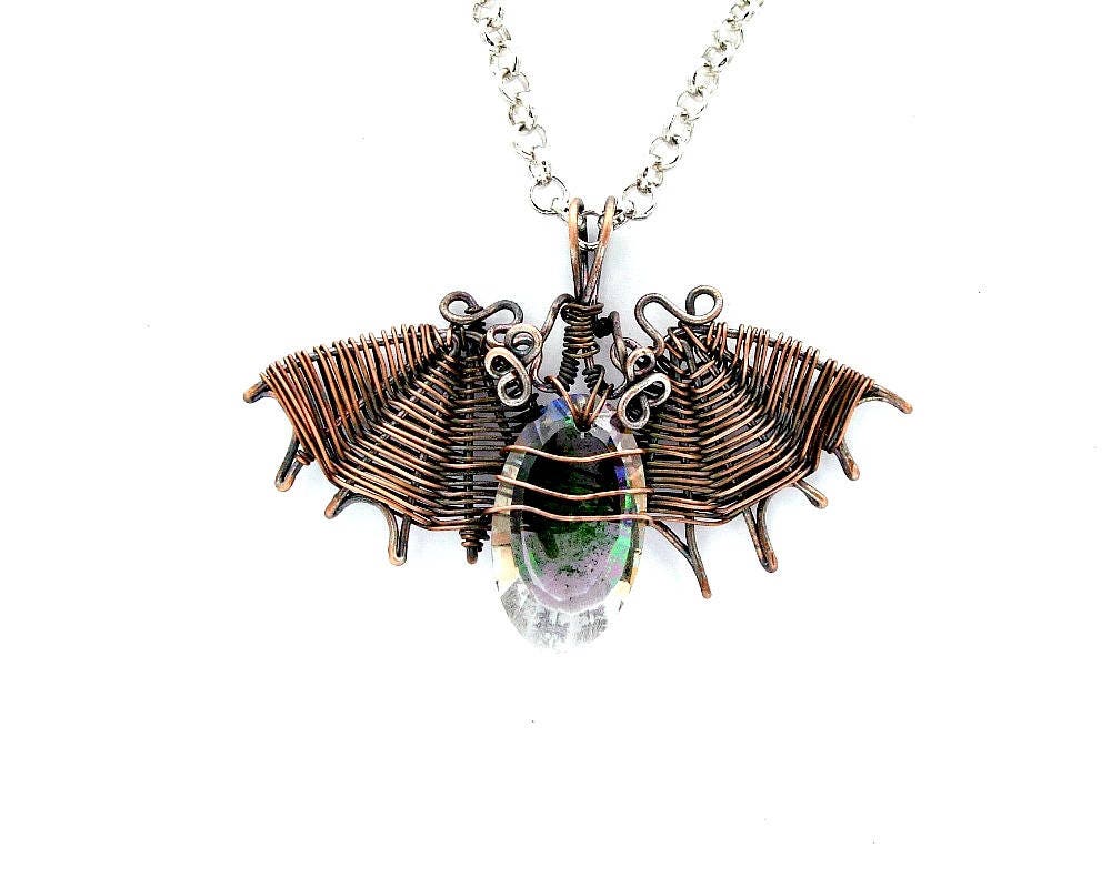 Silver bat choker wire wrapped pendant wire wrap bat wings