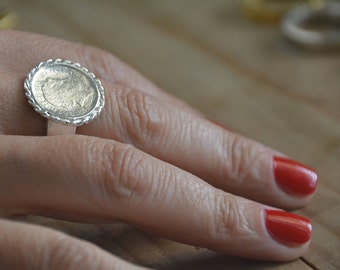 Silver coin ring | Etsy