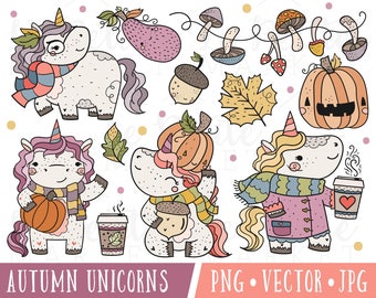 Hand Drawn Cute Autumn Clipart Illustration set Digital fall