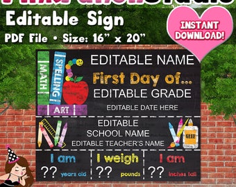 Editable First Day of School Sign PDF File Instant Download