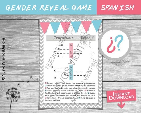 Gender reveal SPANISH / Crossword puzzle SPANISH / girl or boy ...