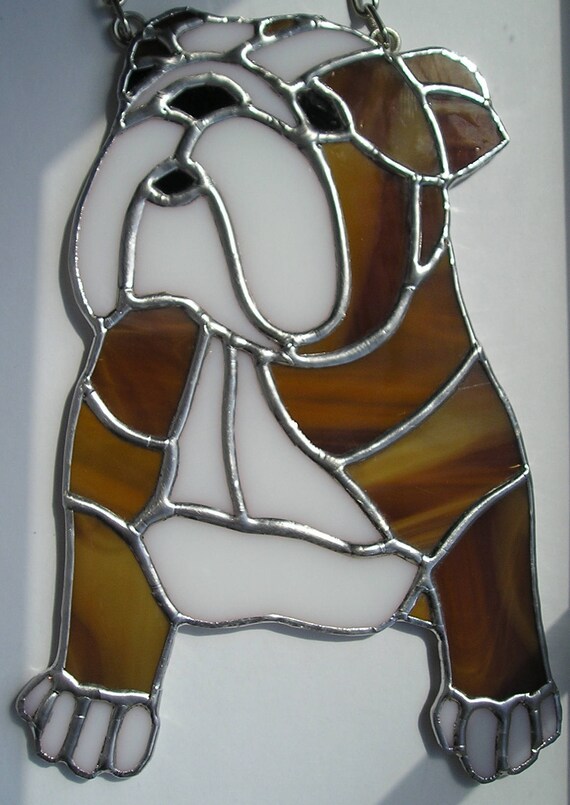 Stained Glass British English Bulldog Suncatcher Handmade in
