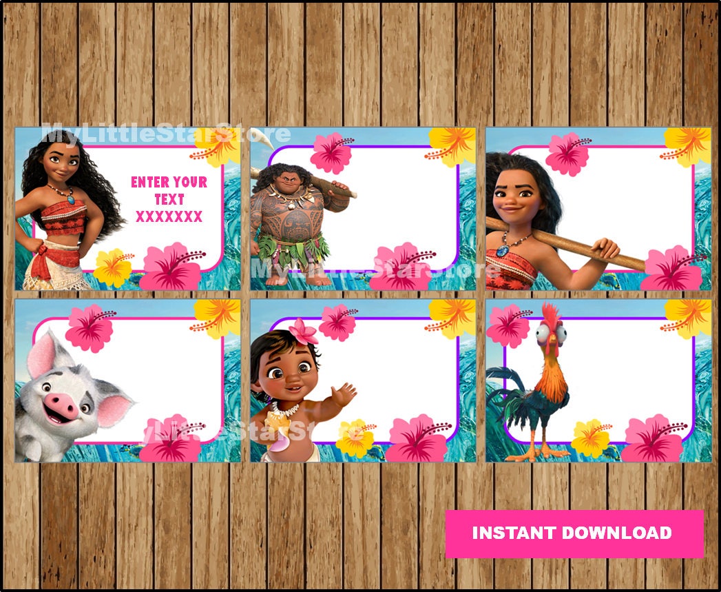 Moana Book Labels Printable Moana Party tags Cards Moana