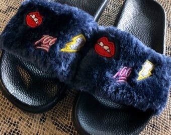 Fur slides | Etsy