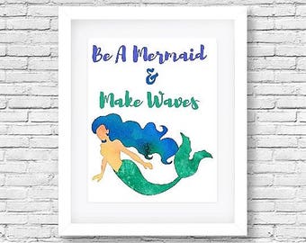 Mermaid Watercolor Inspirational Painting Print