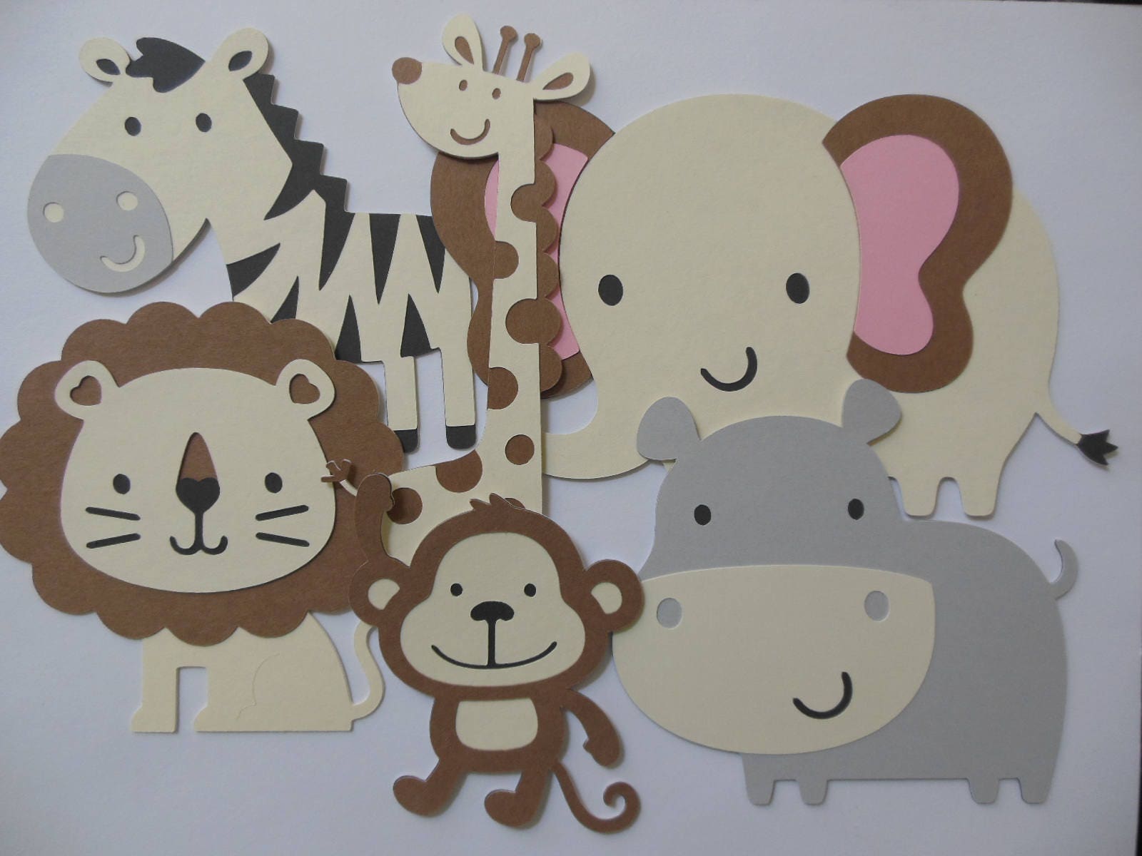 Safari or Zoo Animal Cutouts Lion Giraffe Zebra Elephant