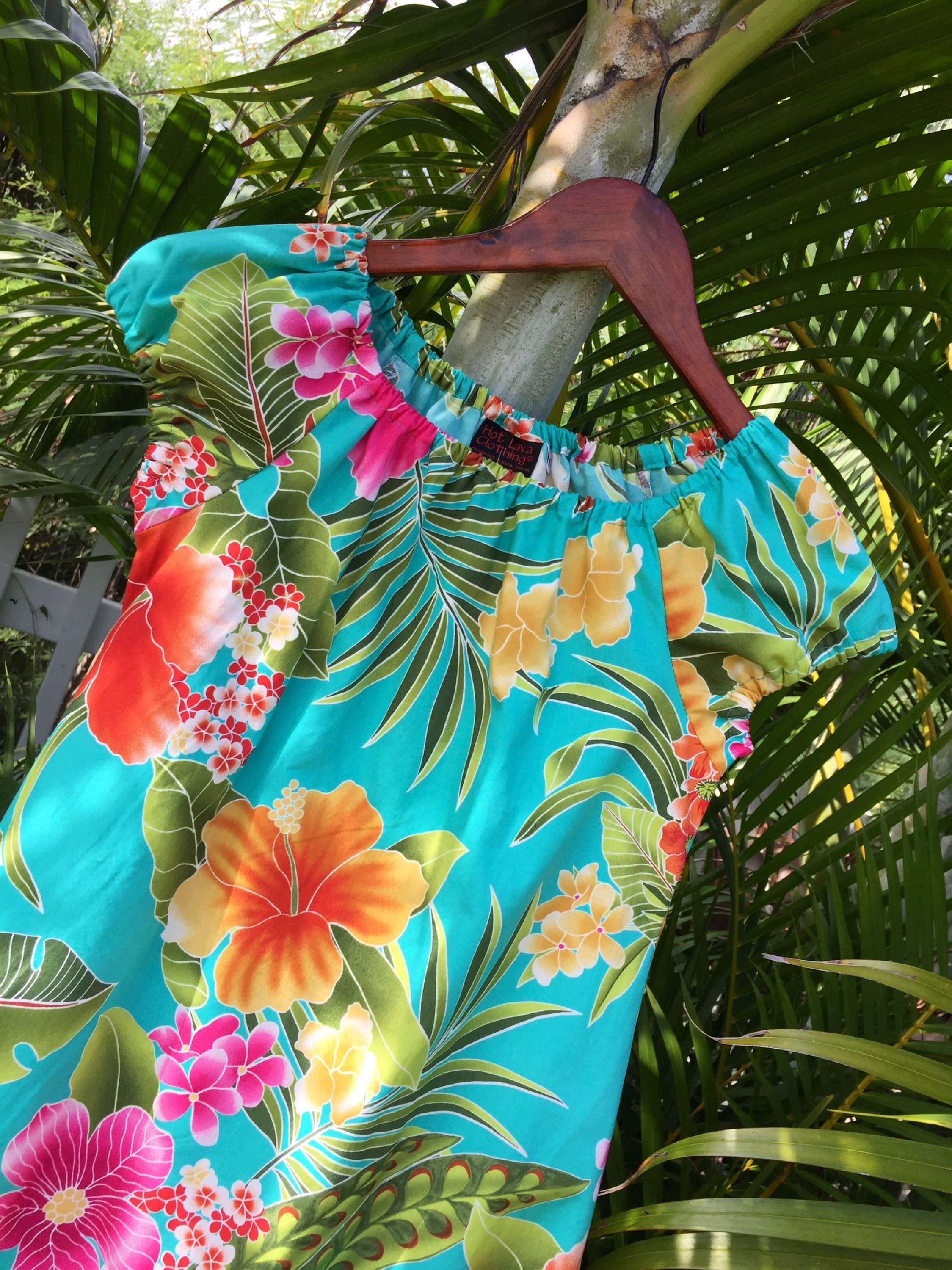 Girls Handmade Hawaiian Muu Muu Dress Turquoise Moani