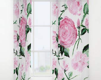 Pink floral curtains | Etsy