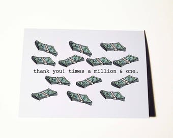 THANKS a MILLION CARD. Funny Cute Thank You Card. Gratitude