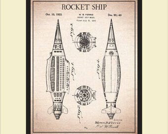 Retro rocket art | Etsy