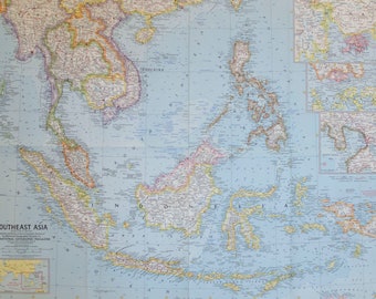 Vintage Southeast Asia map watercolor styled PRINT Asia