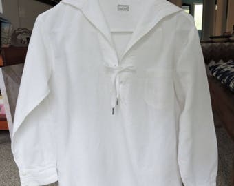 Vintage white middy style blouse / 1980s does 1920s / Puff