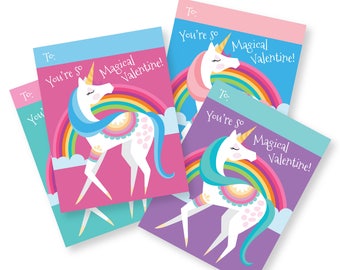 Rainbow Unicorn Valentines Printable DIY Instant Download