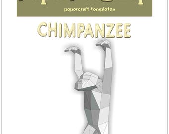 Chimpanzee / Chimp 3d Papercraft Template DIY Low Poly