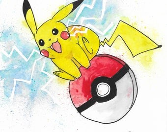 Pikachu watercolor | Etsy
