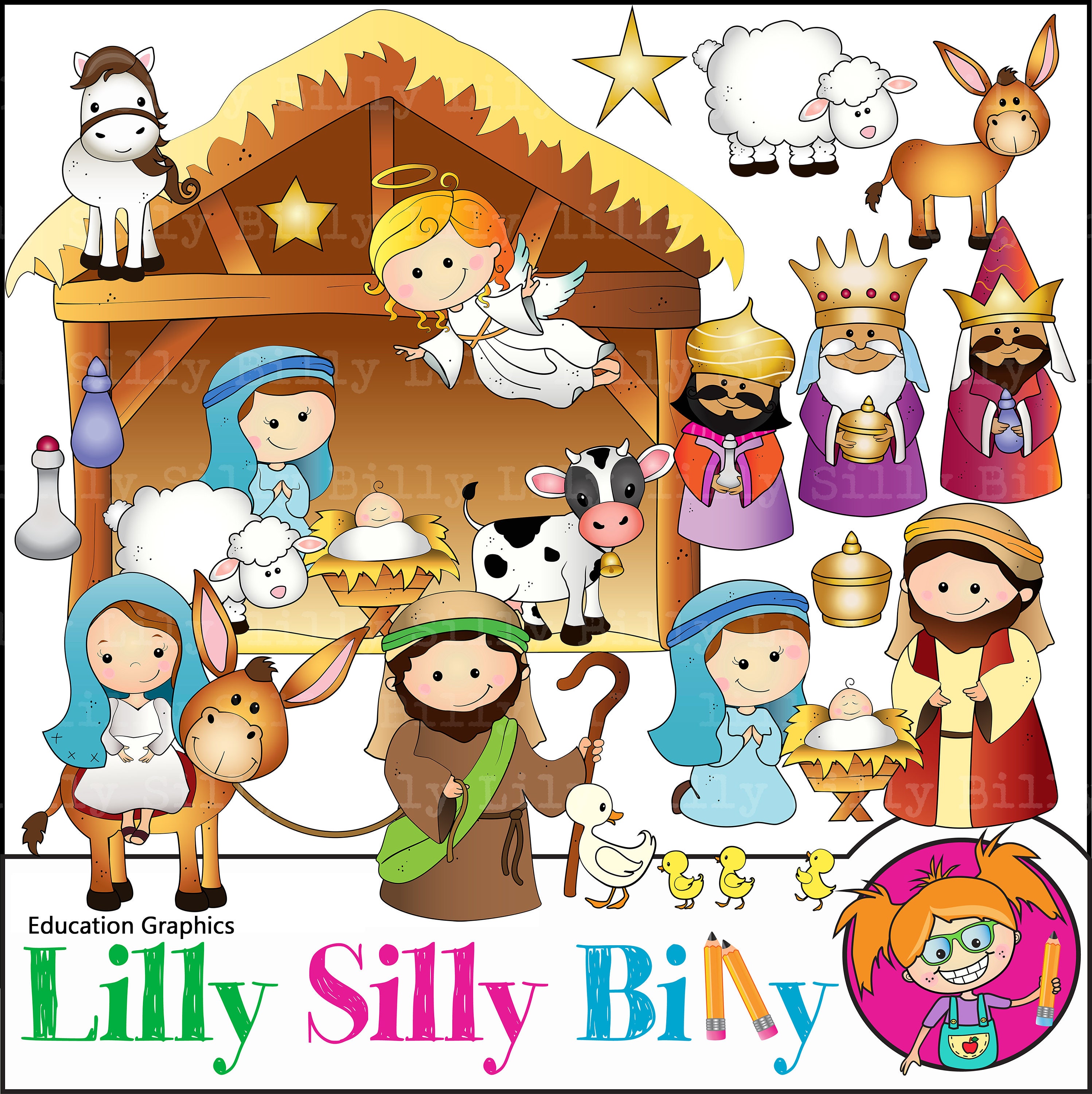 Nativity clipart Christmas clipart Wise men Mary & Joseph