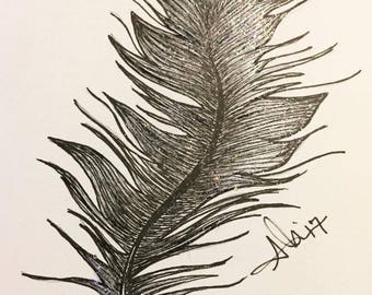 Ink feather drawing | Etsy