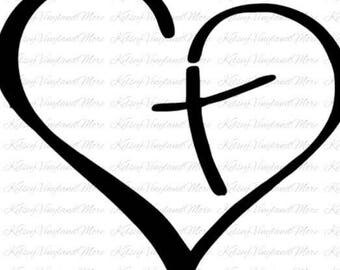 Cross heart decal | Etsy