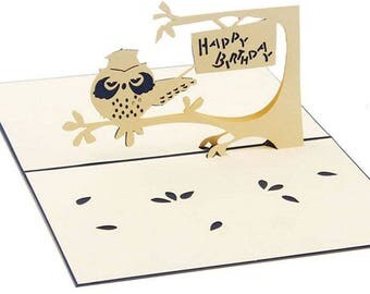 Pop up Owl Birthday Card Flying owl with Happy Birthday