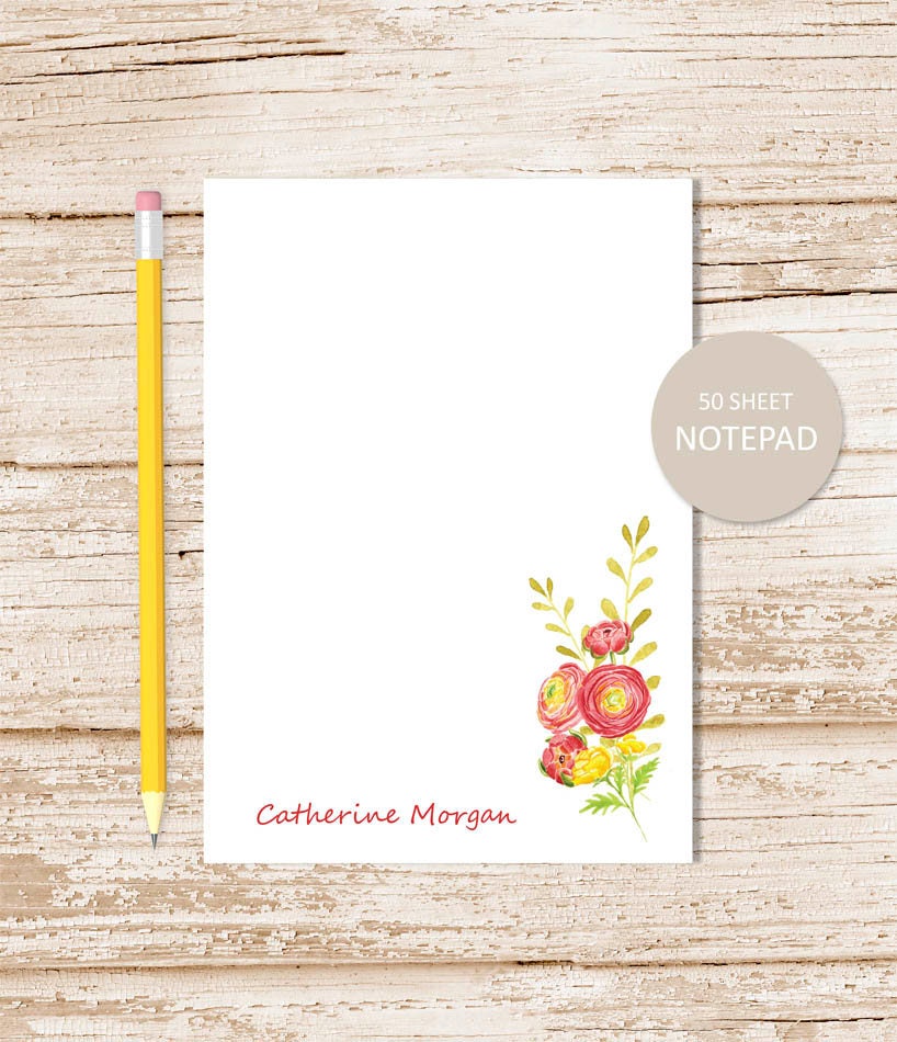 personalized floral notepad . red yellow flowers note pad