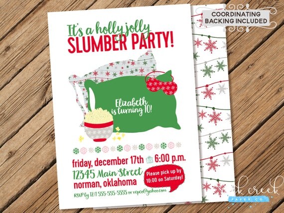 Christmas Slumber Party Invitation Holiday Slumber Party