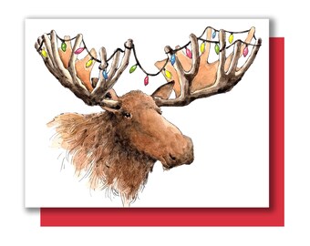 Moose christmas card | Etsy