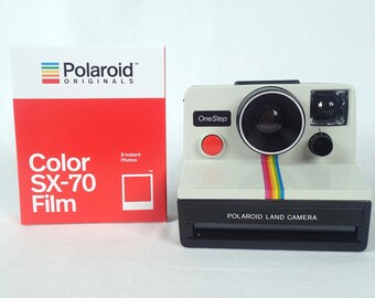 Vintage Polaroid OneStep SX-70 White Rainbow Stripe Instant