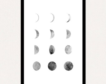 Moon Phases Print Moon Phases Poster Phases of the Moon