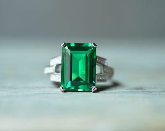 Large emerald ring | Etsy