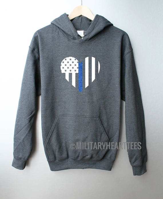 Thin Blue Line Sweatshirt Police Love Heart Flag hoodie