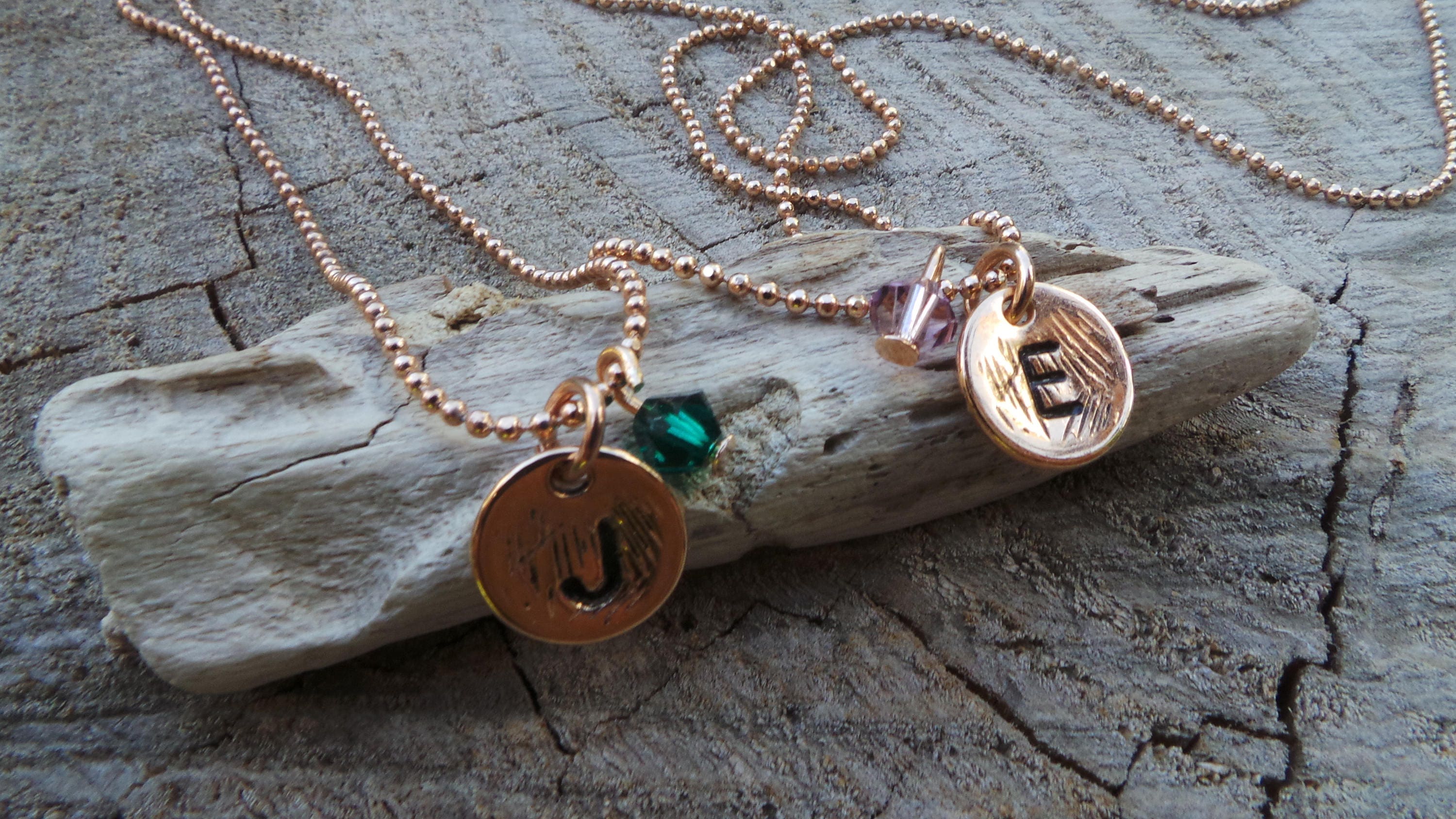Initial and birthstone necklace. Hand stamped initial necklace.Rose ...