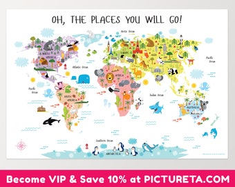 Unique Baby Gift Childrens World Map Poster Nursery Decor