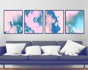 Blue pink wall art | Etsy