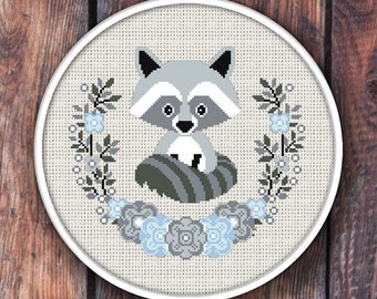 Raccoon cross stitch | Etsy