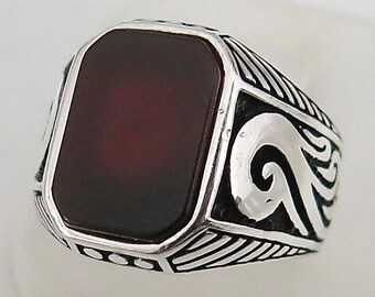 Red stone men ring | Etsy