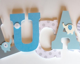 Custom Wooden Letters Blue Theme Personalized Nursery Name
