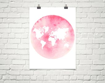Pink world map | Etsy